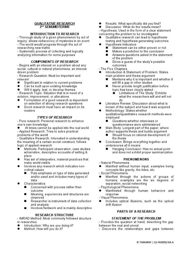 Introduction To Research: Qualitative Research 2 Sem - Midterms | PDF | Qualitative Research ...