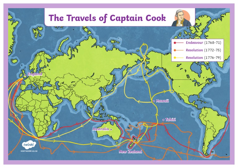A Map of The Journeys of Captain Cook - Captain James Cook Resource ...