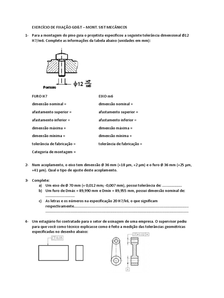 Exercícios De Tolerância Dimensional Gd T Pdf Science Ciência E