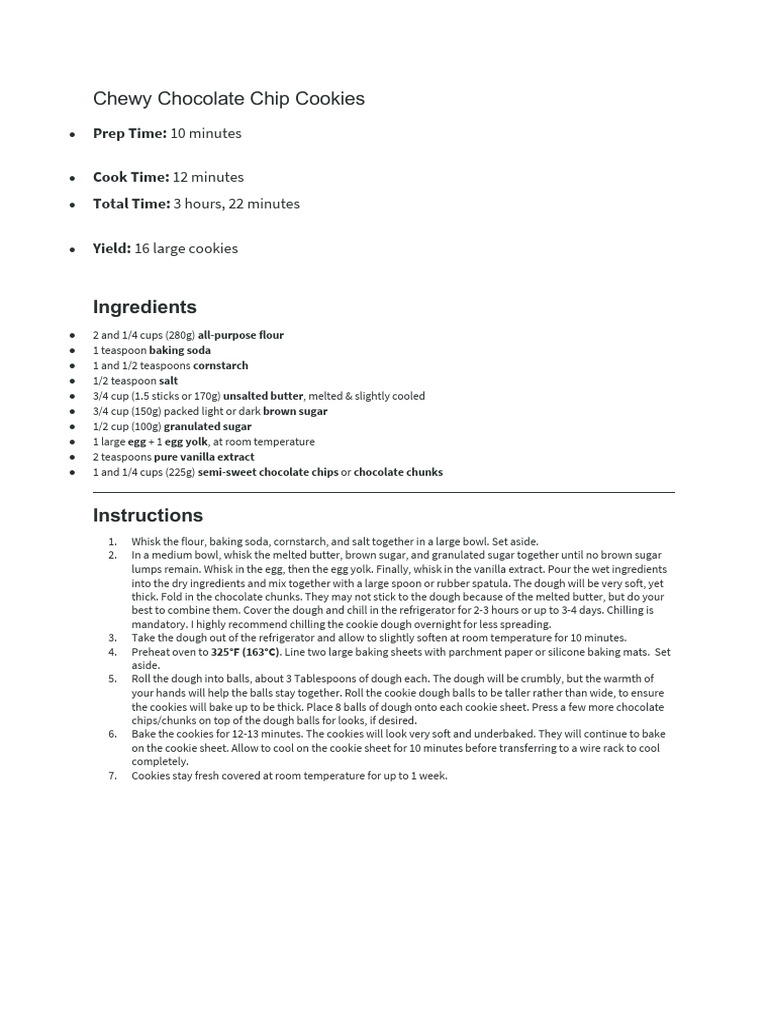 Chewy Chocolate Chip Cookies | PDF | Dough | Teaspoon