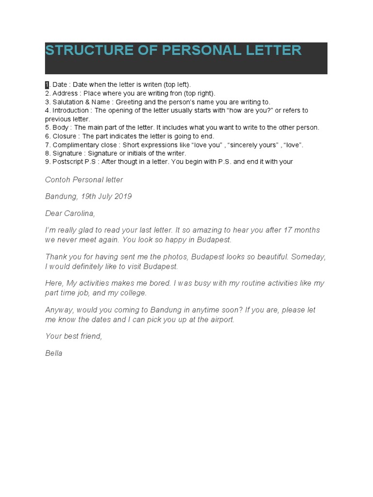 Structure of Personal Letter | PDF
