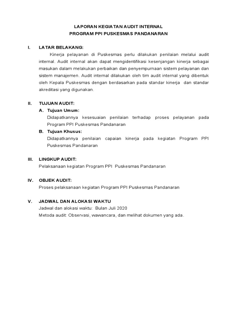 Laporan Kegiatan Audit Internal Ppi | PDF
