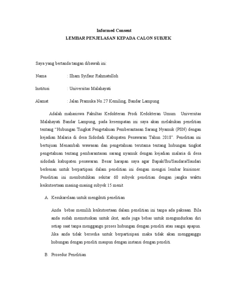 Inform Consent Contoh | PDF | Pengembangan Diri