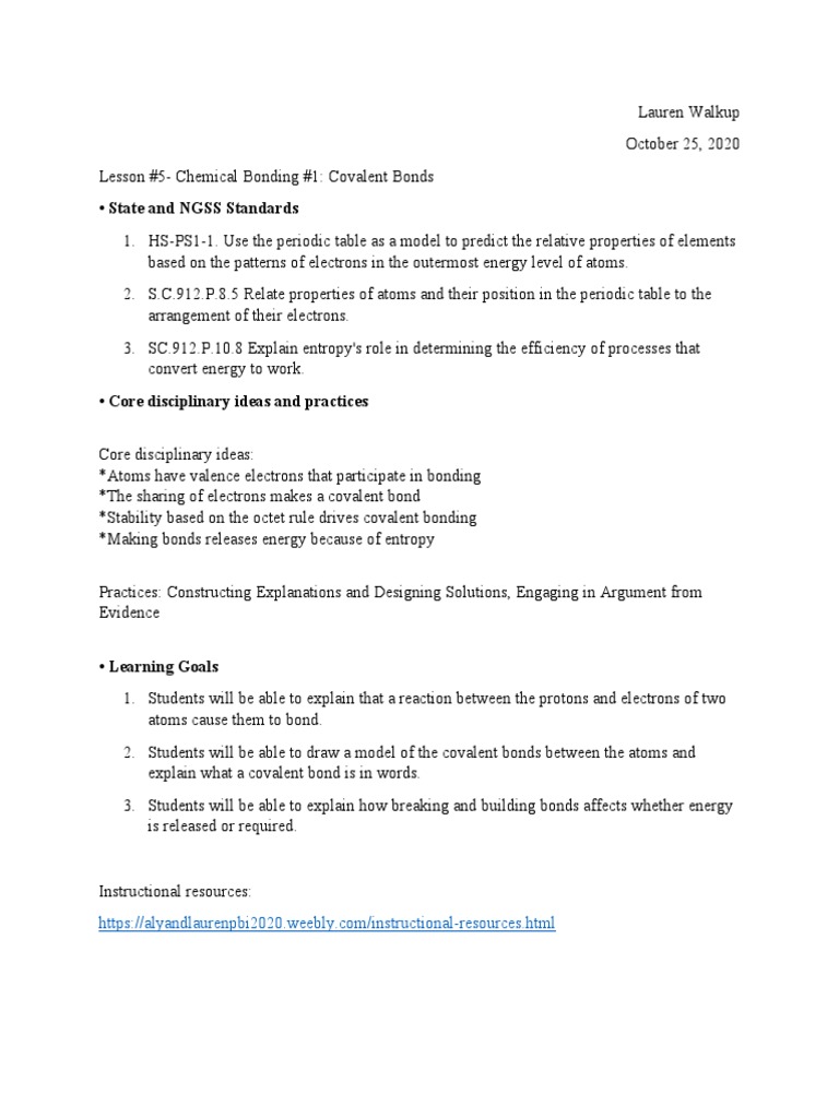 Modified Lesson 5 | PDF | Chemical Bond | Covalent Bond