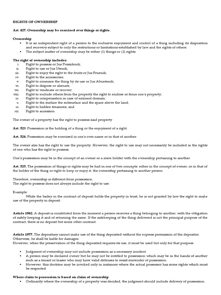 Rights of Ownership | PDF | Eminent Domain | Possession (Law)