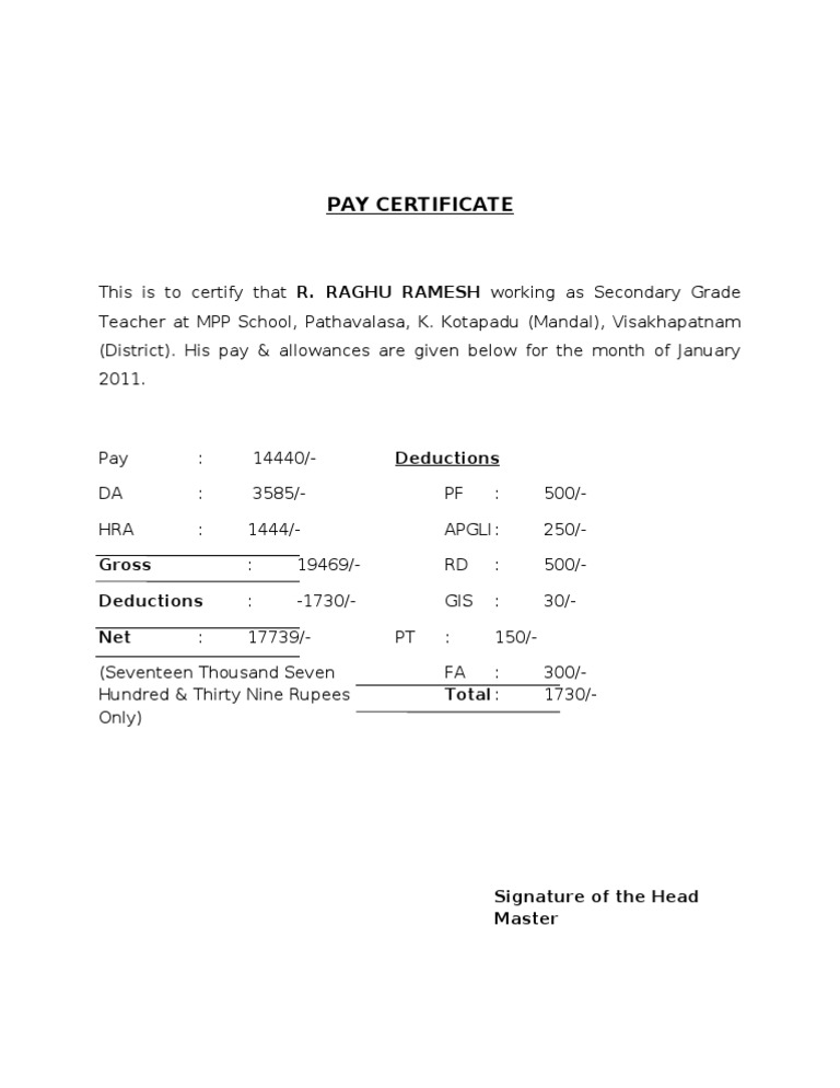 Pay Certificate | PDF