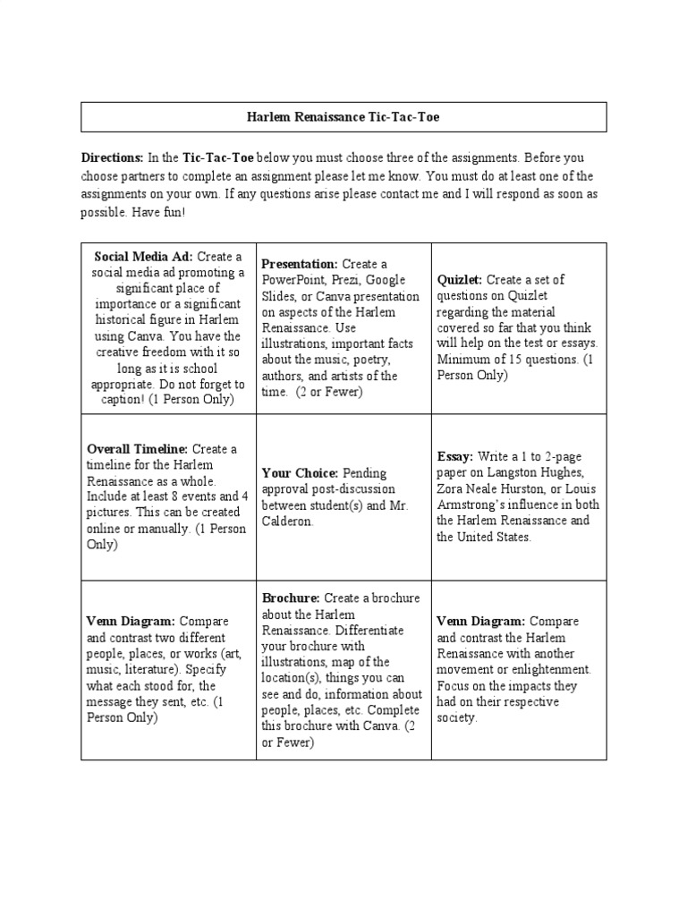 Edsc 304 Choiceboard | PDF | Harlem Renaissance | Communication