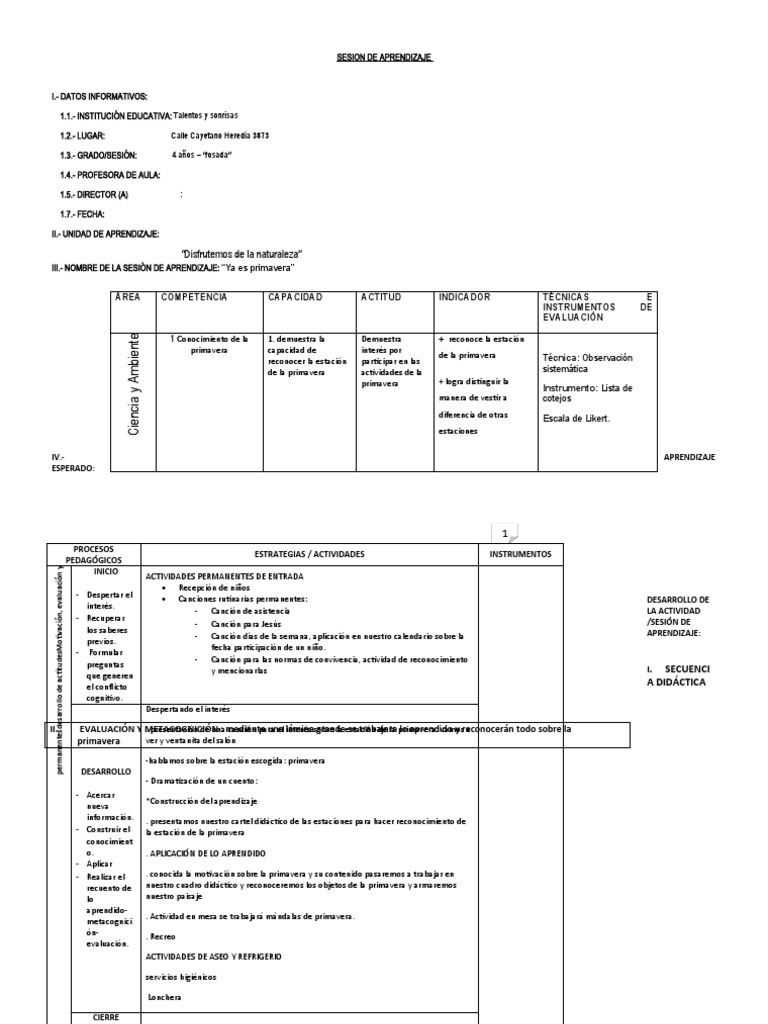 Formato Sesion de Aprendizaje Inicial | PDF | Evaluación | Pedagogía Formato Sesion de Aprendizaje Inicial | PDF | Evaluación | Pedagogía