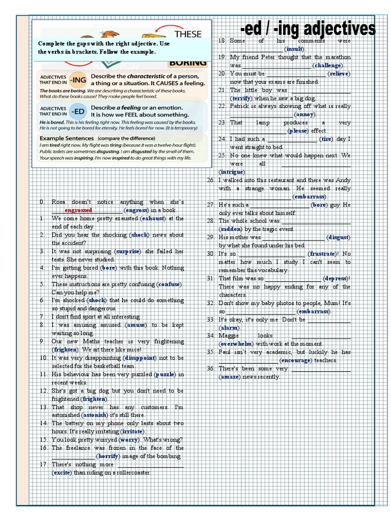 Complete The Gaps With The Right Adjective. Use The Verbs in Brackets. Follow The Example | PDF