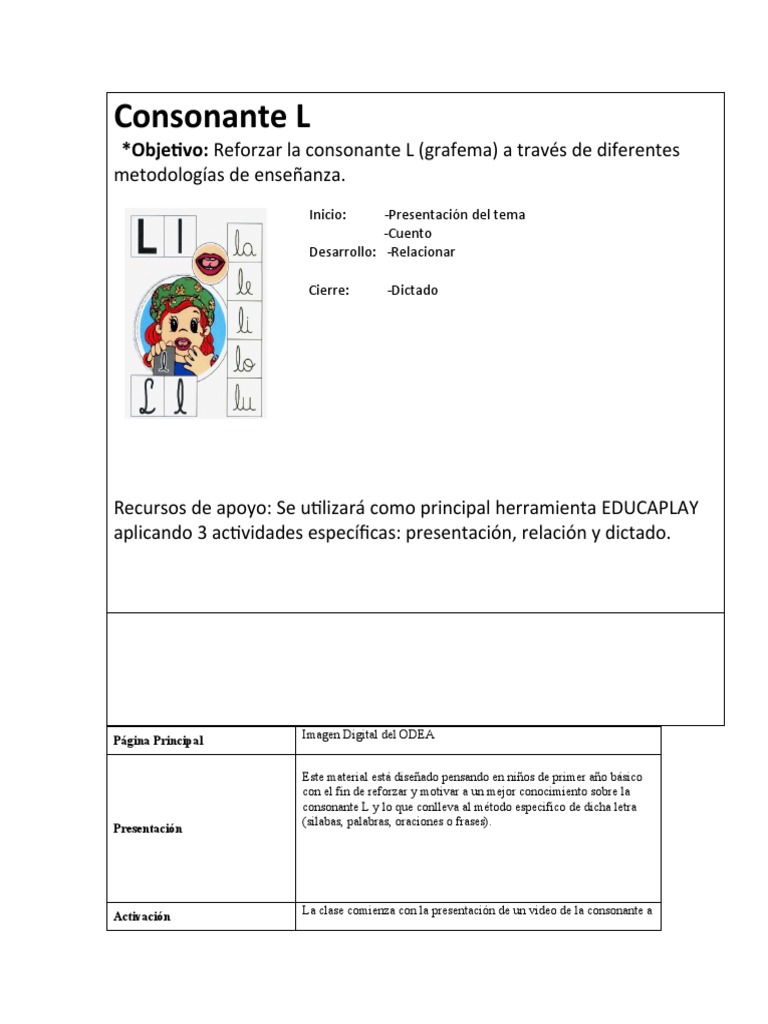 Consonante L Planilla | PDF | Modificación de comportamiento | Comunicación