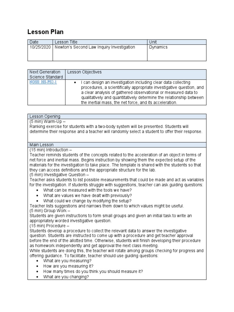 Lesson Plan | PDF | Lesson Plan | Mass