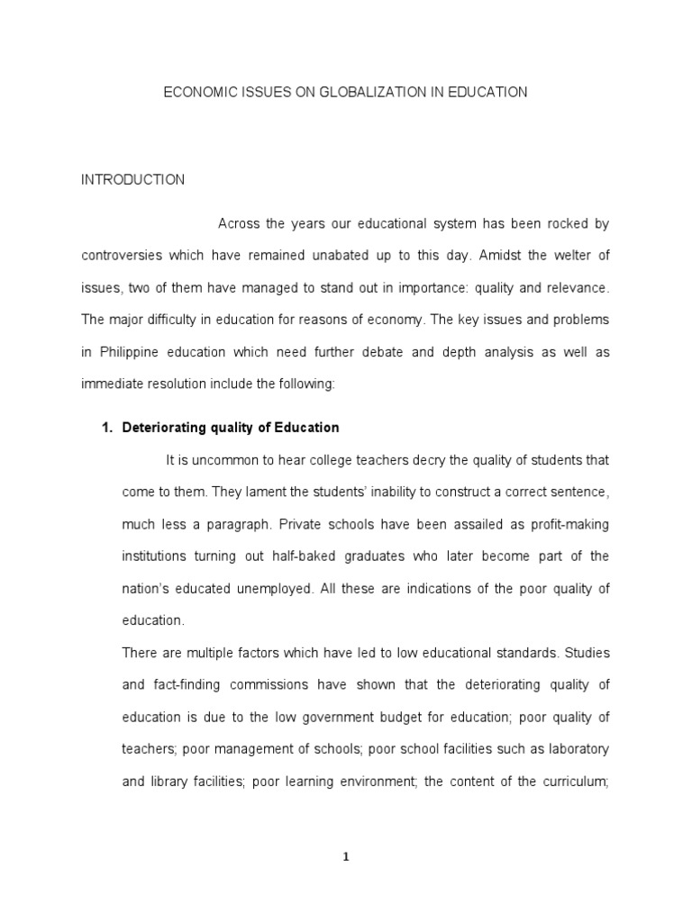 Economic Issues On Globalization in Education | PDF | Schools | Teachers