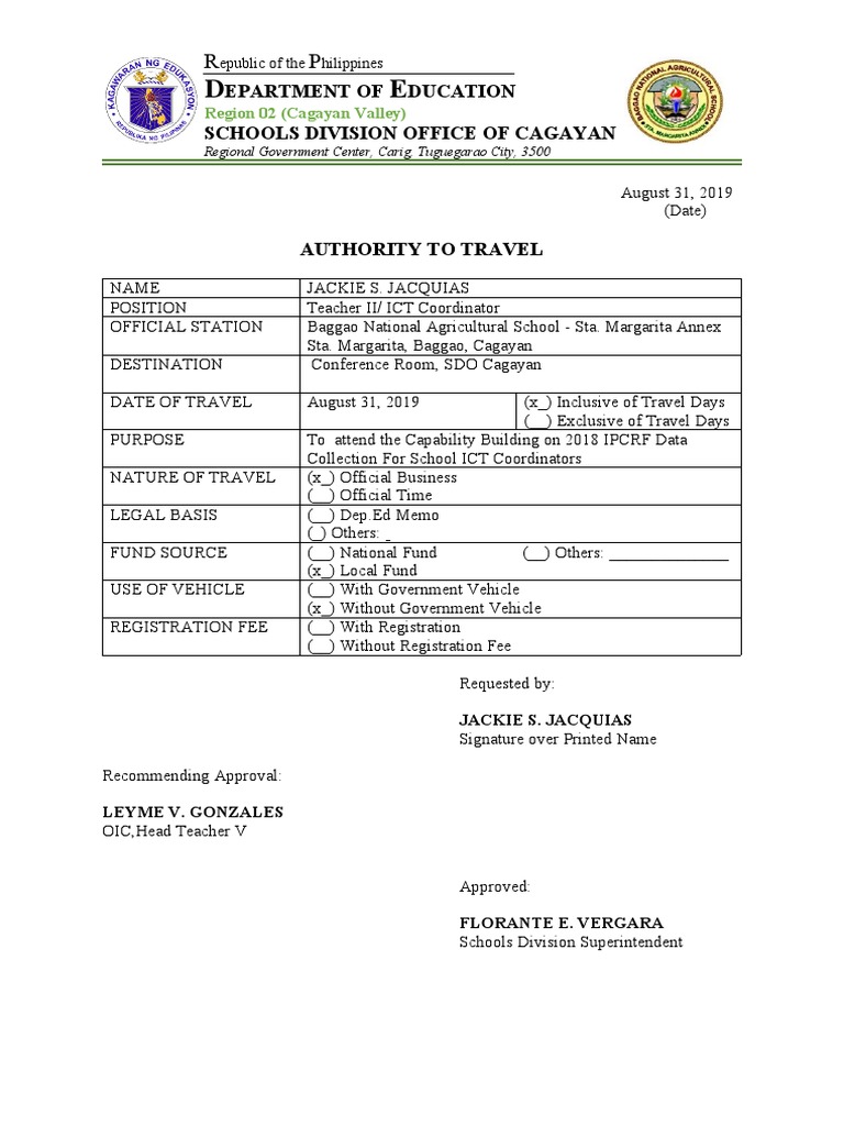 TEMPLATE Authority To Travel Template A4 SIZE | PDF
