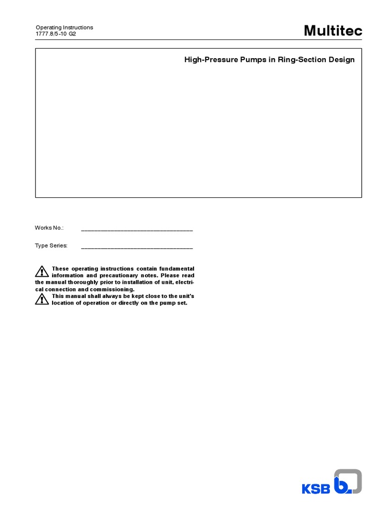 Multitec - Operating Instruction | PDF | Bearing (Mechanical) | Pump