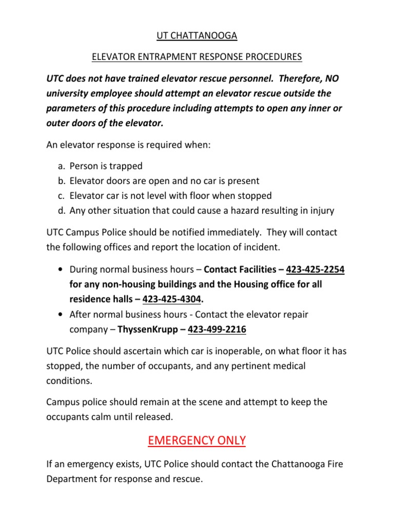 Elevator Entrapment Policy | PDF