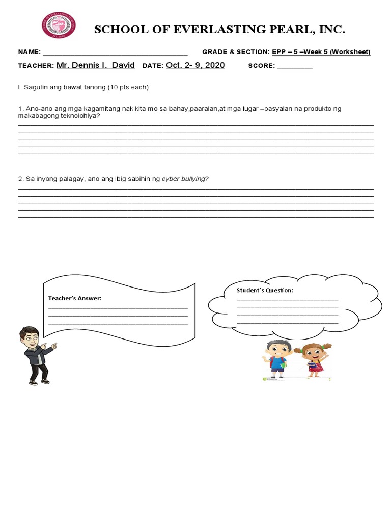 Worksheet in EPP 5-Week 5 | PDF
