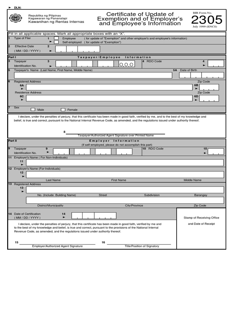 Bir FORM 2305 PDF | PDF | Government | Social Institutions