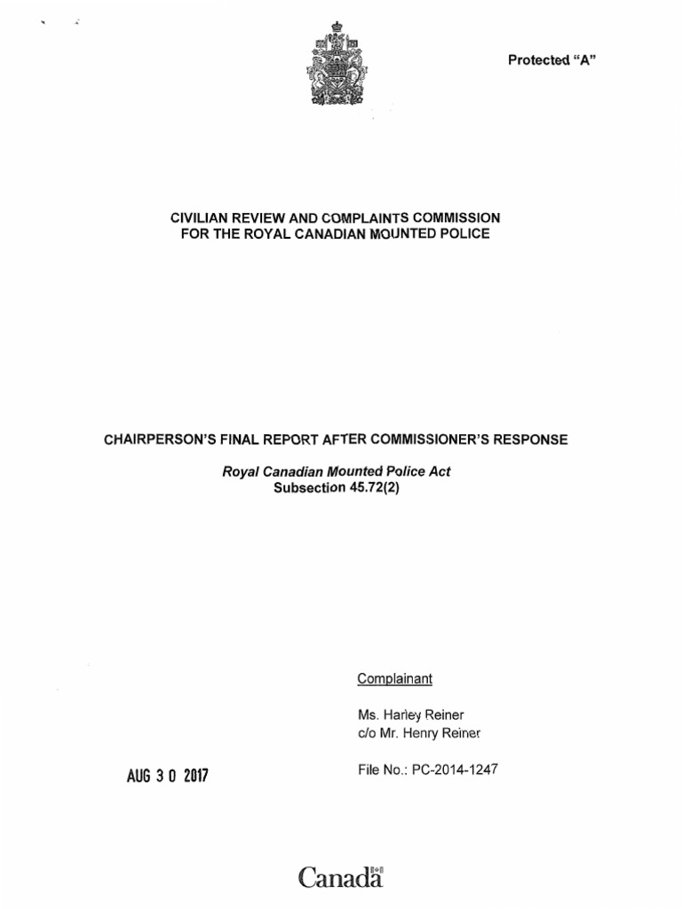 CRCC Report On Harley Reinier Complaint Case | PDF