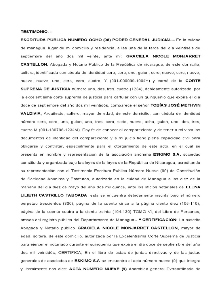 Testimonio Poder General Judicial | PDF | Ley Pública | Judicaturas