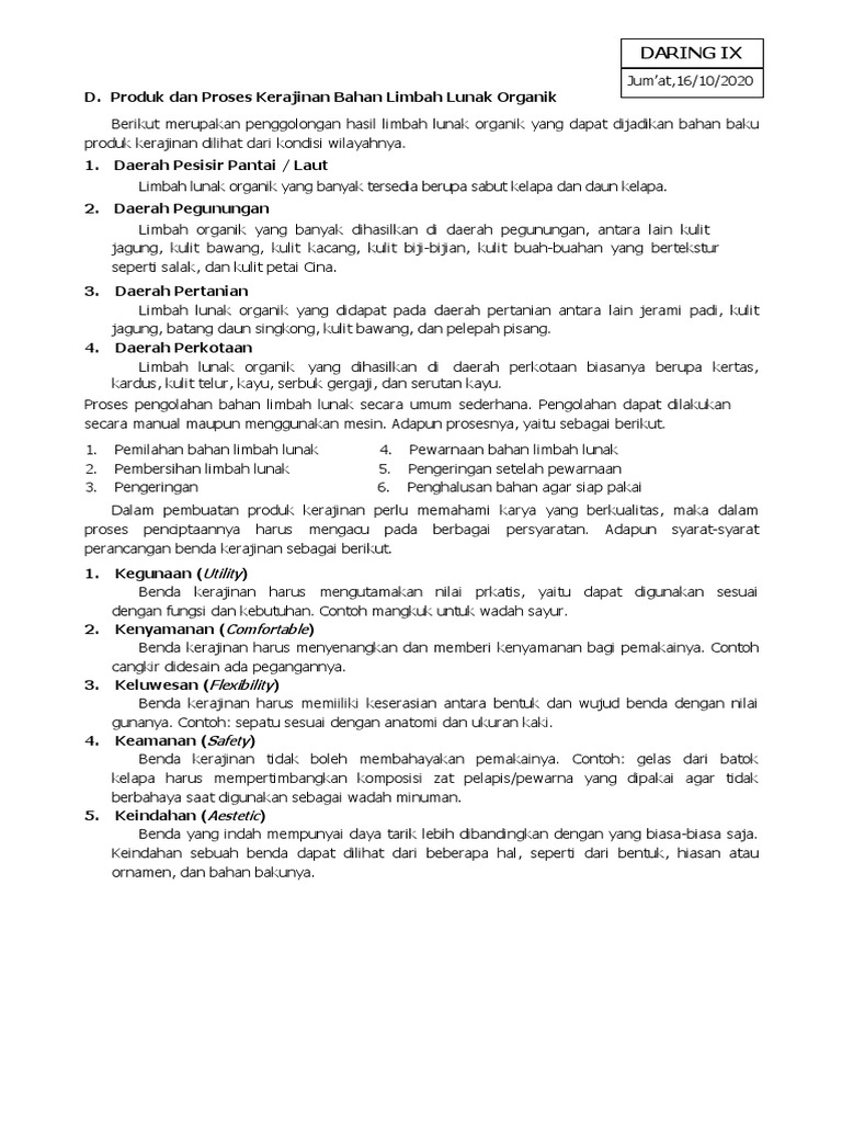 Produk Dan Proses Kerajinan Bahan Limbah Lunak Organik - 7 - 9 | PDF Produk Dan Proses Kerajinan Bahan Limbah Lunak Organik - 7 - 9 | PDF