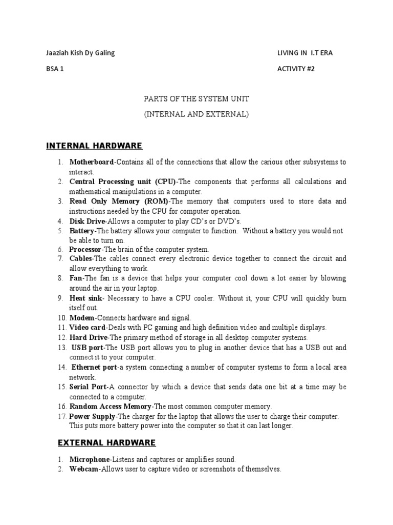 System Unit Activity 2 | PDF | Laptop | Computer Hardware