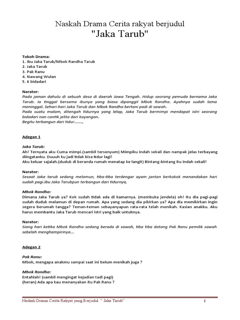 Naskah Drama Cerita Rakyat Jaka Tarub | PDF