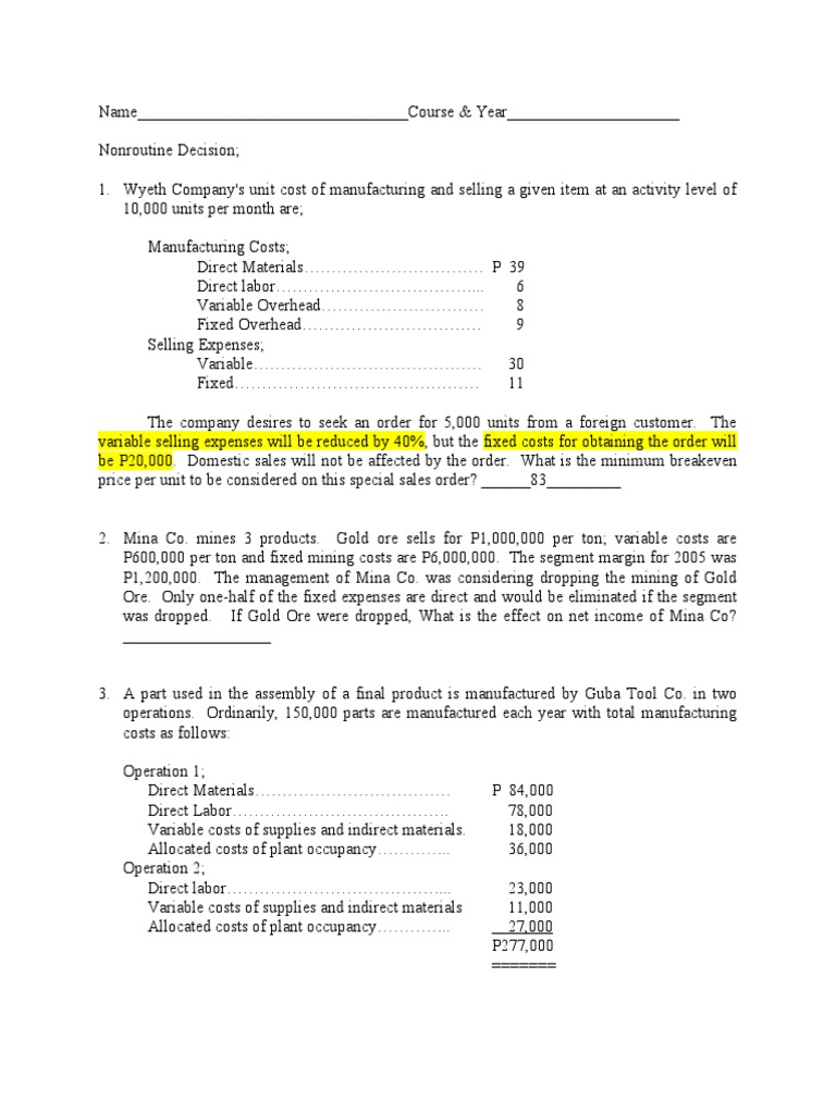 Non-Routine Decisions | PDF | Cost | Cost Of Goods Sold