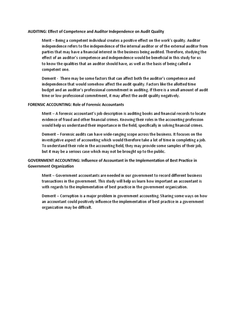 AUDITING: Effect of Competence and Auditor Independence On Audit Quality | PDF