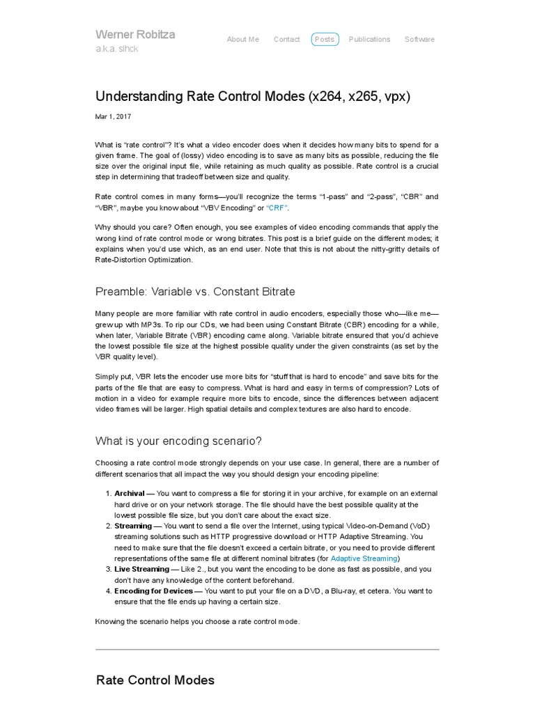 Understanding Rate Control Modes X264 X265 Vpx Pdf Streaming Media Multimedia