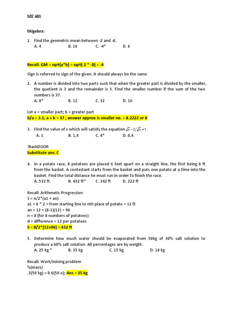 ME 601 Algebra and Trigonometry Review | PDF | Young's Modulus | Steam