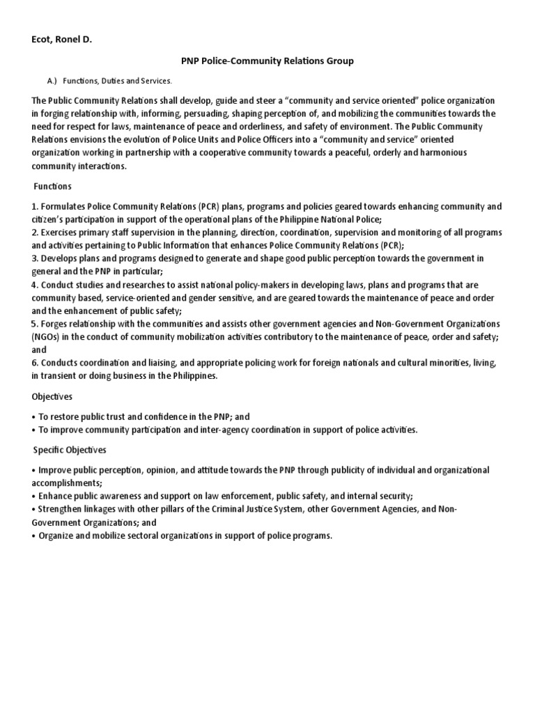 Enhancing Police-Community Relations in PNP | PDF | Police | Community