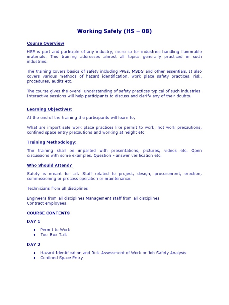 Job Safety Training Outline | PDF