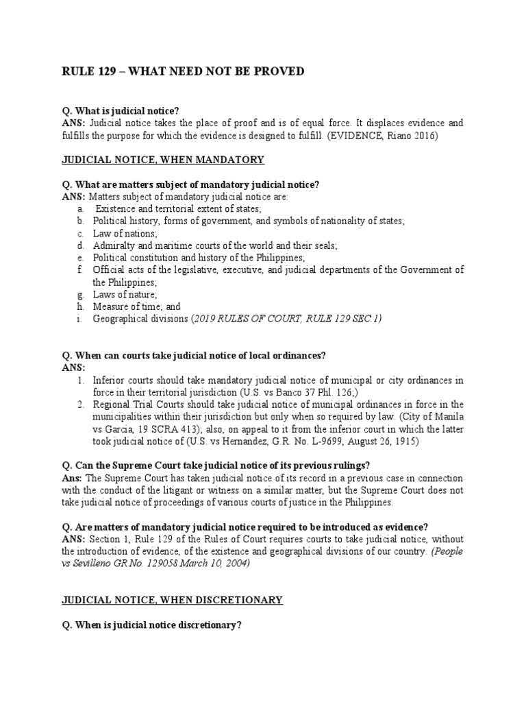 RULE 129 General Reviewer | PDF | Judicial Notice | Pleading
