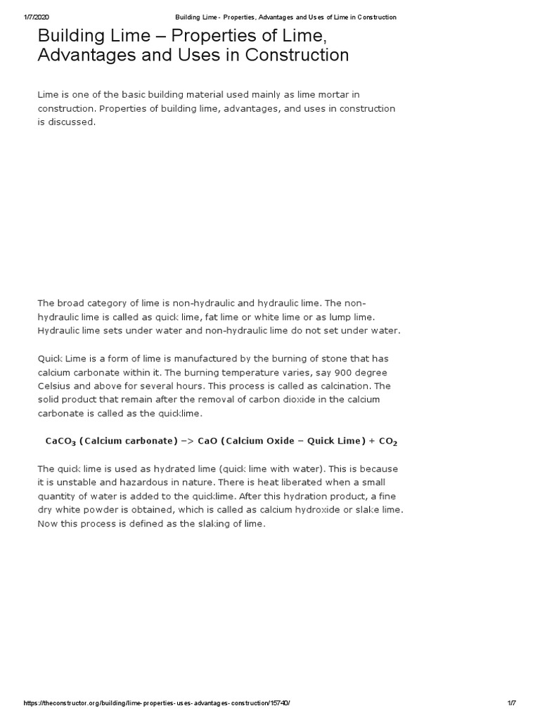 Lime in Construction | PDF | Cement | Composite Material
