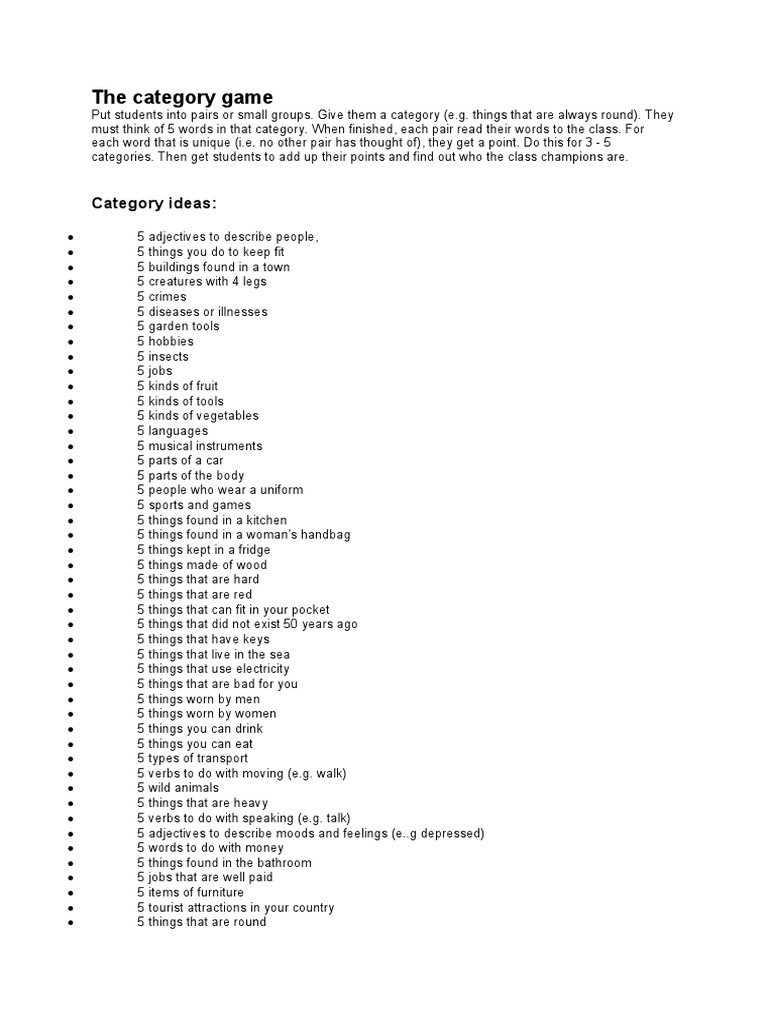 The Category Game | PDF | Word | Linguistics