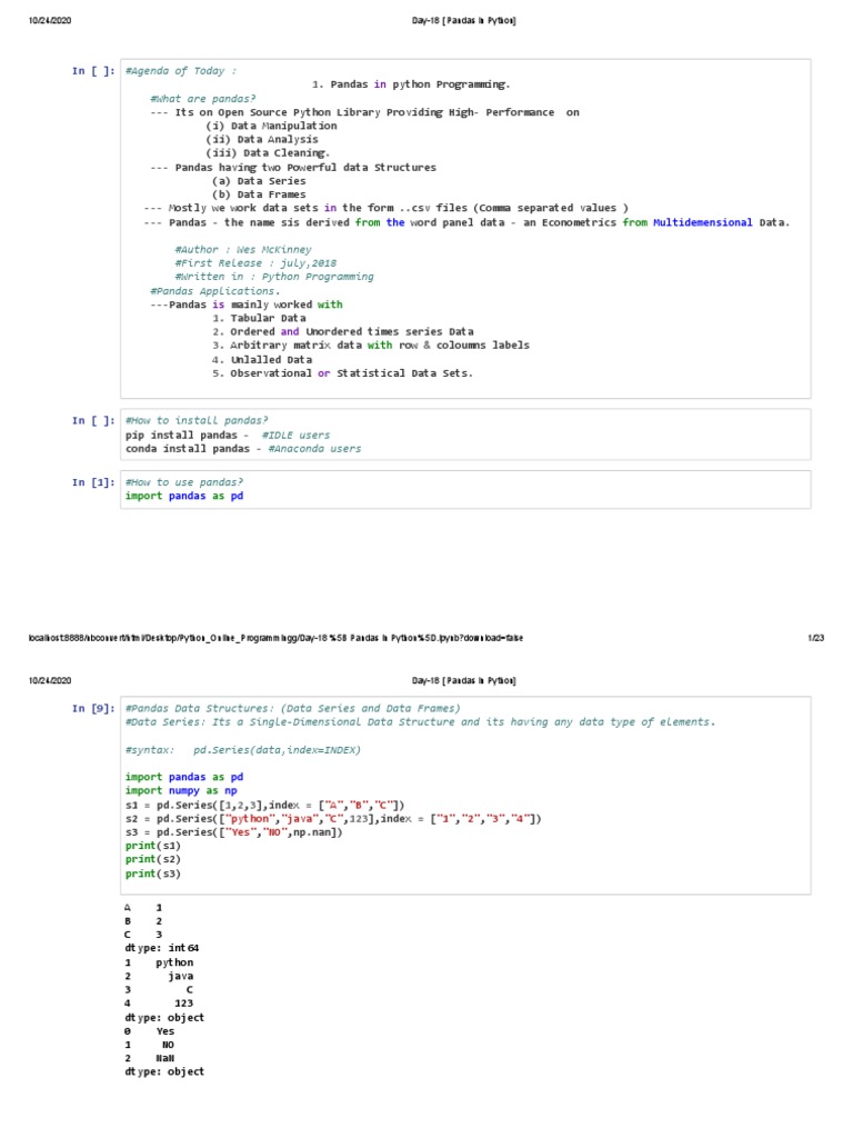 Day-18 (Pandas in Python) | PDF | Computer Data | Computing