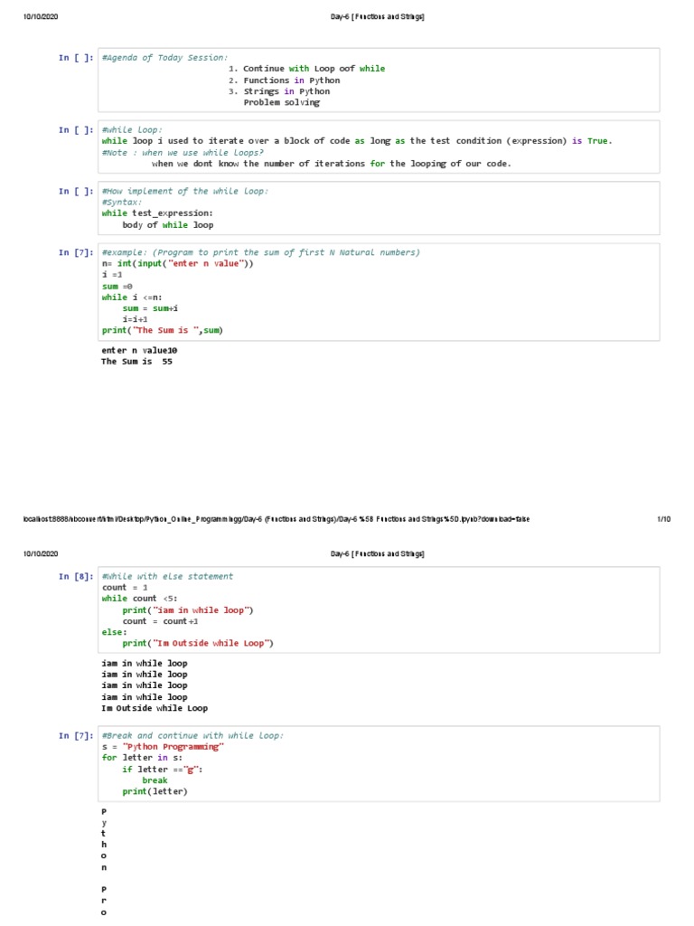 Day 6 Functions And Strings Pdf Control Flow Parameter Computer Programming