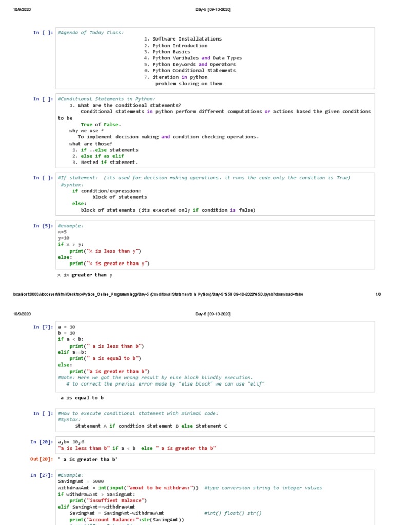 Day-5 (09-10-2020) (Conditional Statements and Iterations | PDF | Control Flow | Python ...