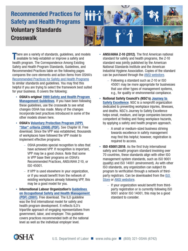 Voluntary Standards Crosswalk: Recommended Practices For Safety and ...