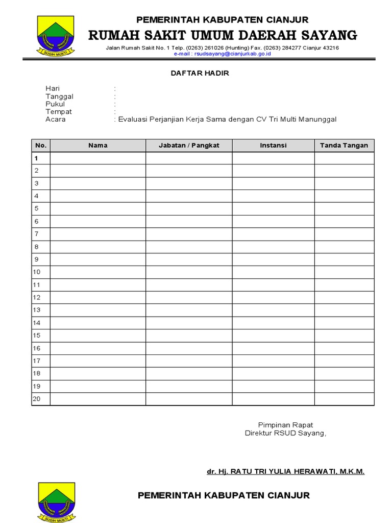 Contoh Daftar Hadir Rapat Dan Notulen | PDF
