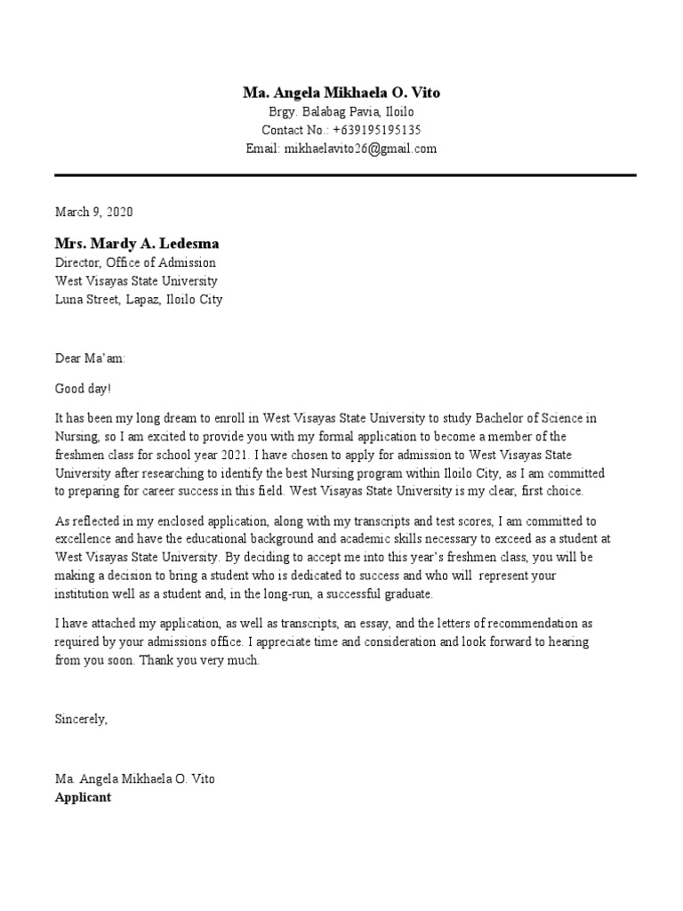 College Application Sample