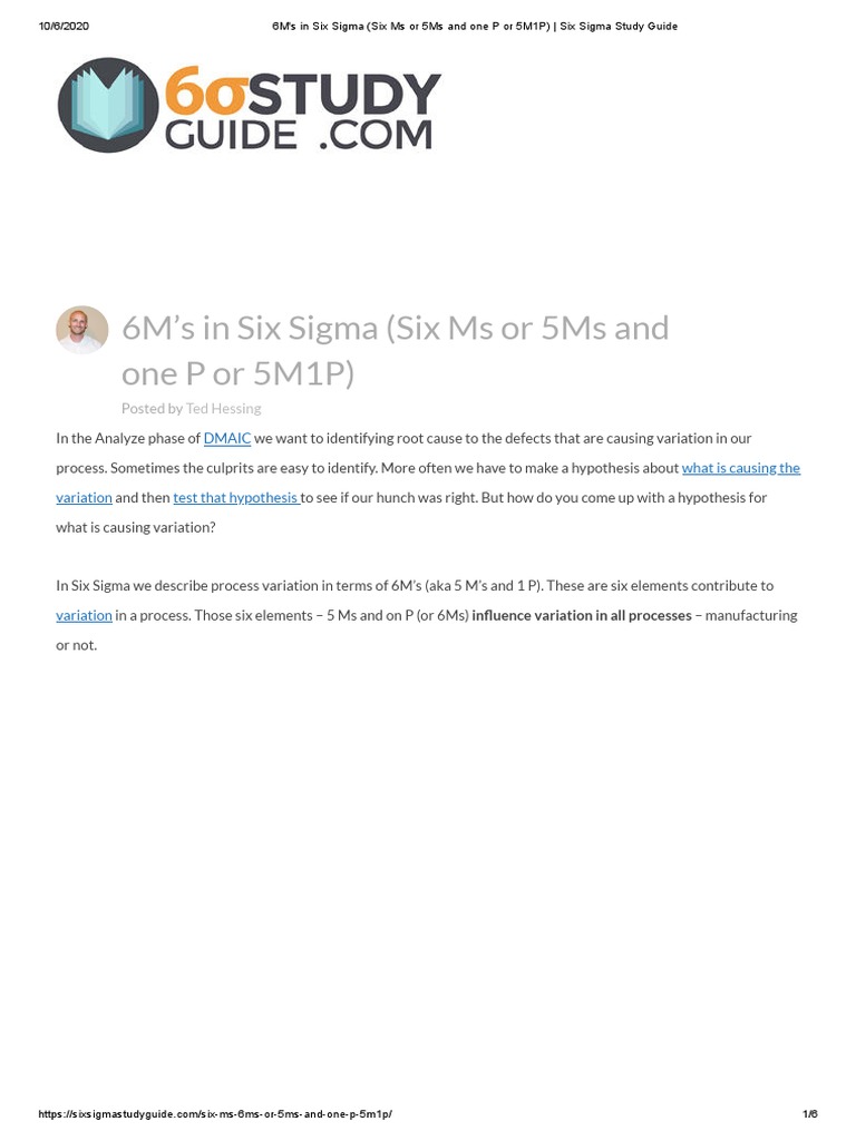 6M's in Six Sigma (Six Ms or 5Ms and One P or 5M1P) - Six Sigma Study ...