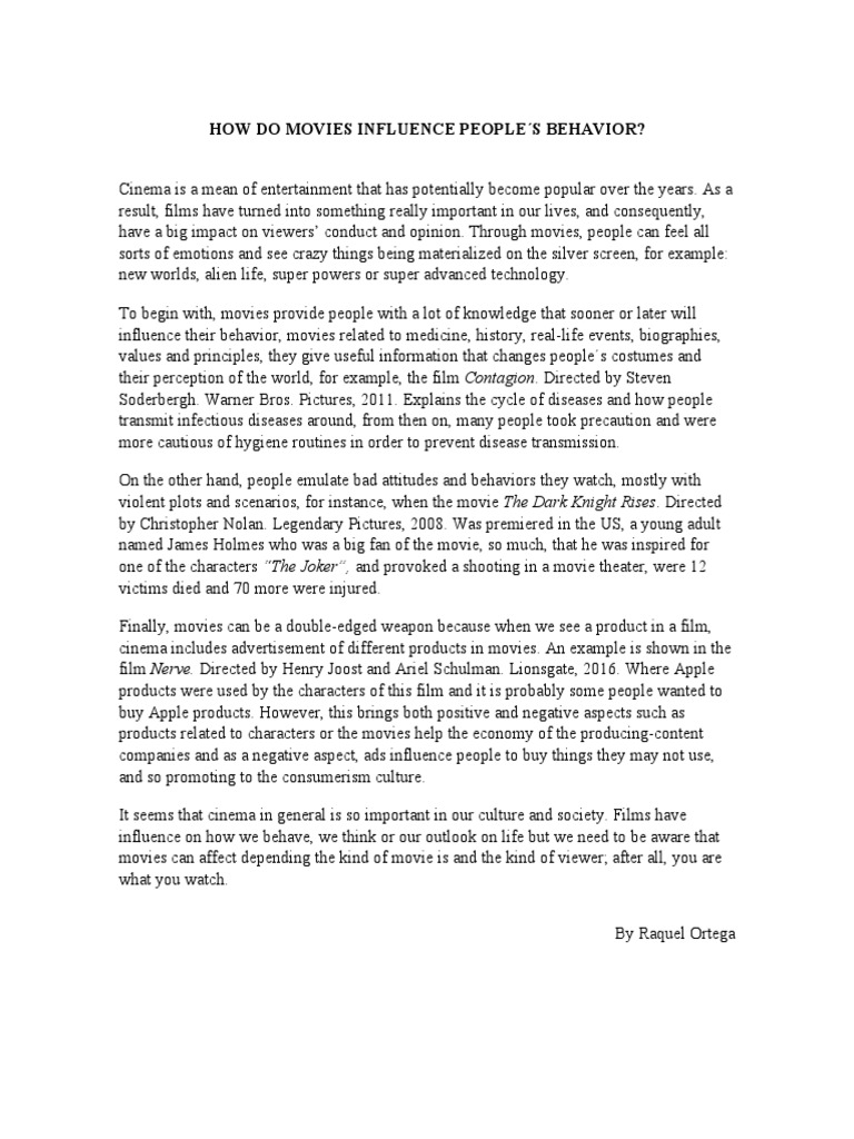 How Do Movies Influence People Behavior | PDF | Movie Theater ...