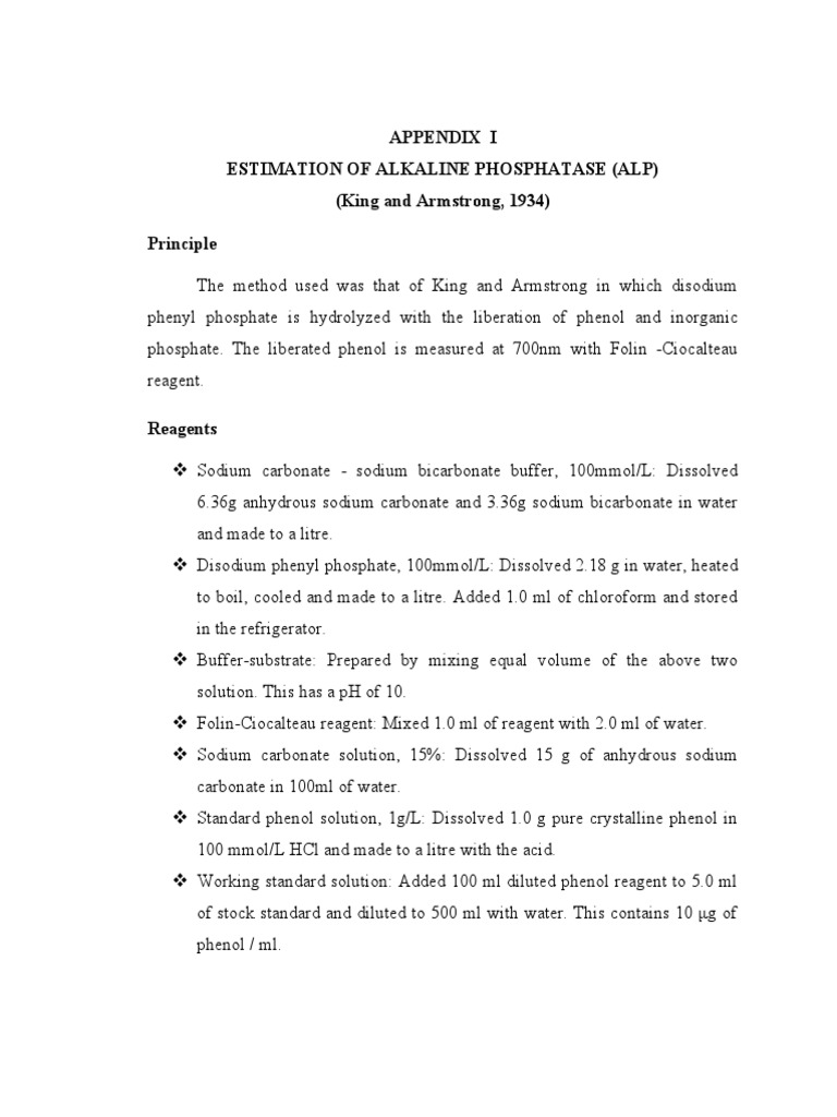 Appendix I Estimation of Alkaline Phosphatase (Alp) (King and Armstrong ...