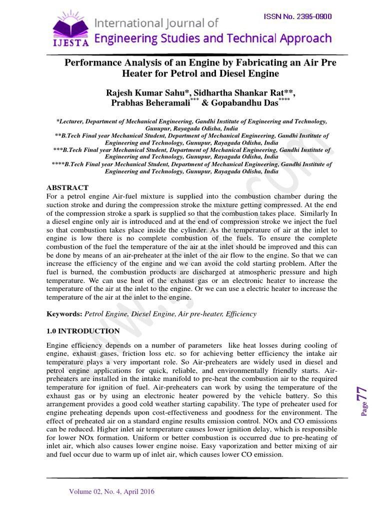 Performance Analysis of An Engine by Fabricating An Air Pre PDF | PDF ...