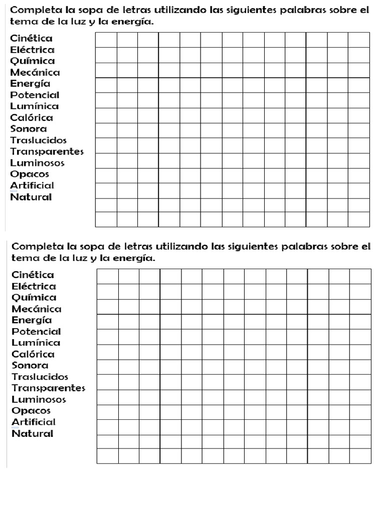 Sopa de Letras Luz y Energia | PDF
