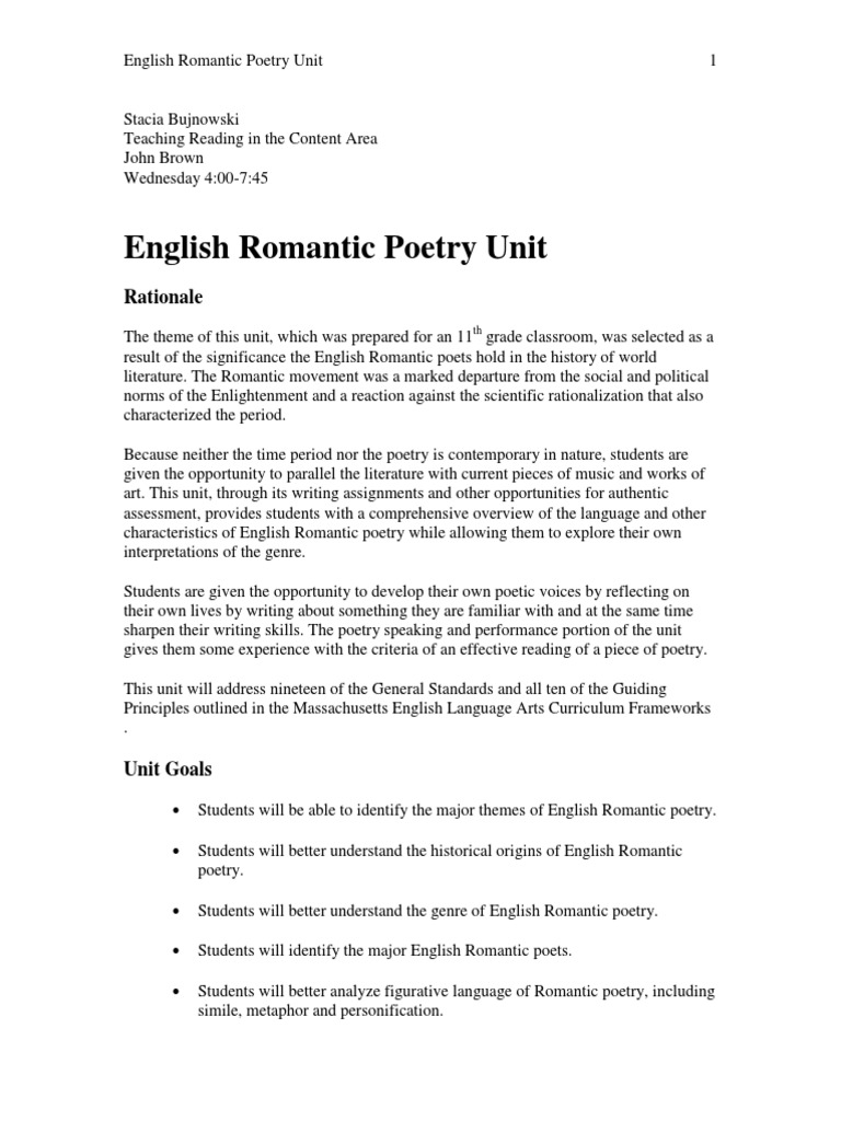 English Romantic Poetry Unit | PDF | Poetry | Romanticism