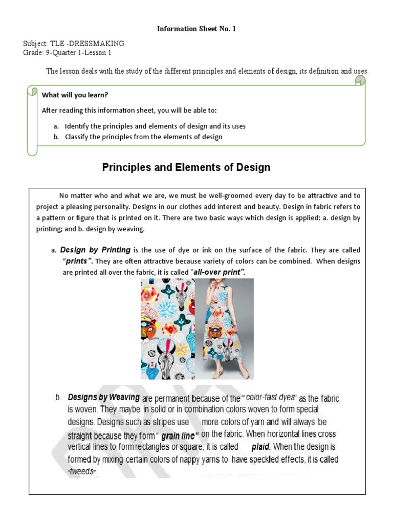 Principles and Elements of Design: Information Sheet No. 1 | PDF ...