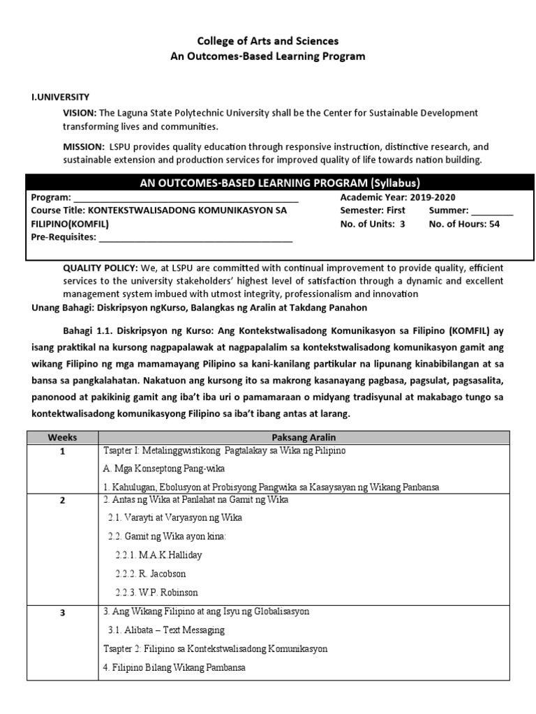 Course Outline KOMFIL | PDF