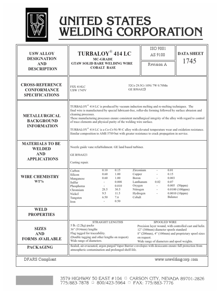 FSX 414 Weld Wire PDF | Download Free PDF | Alloy | Wire